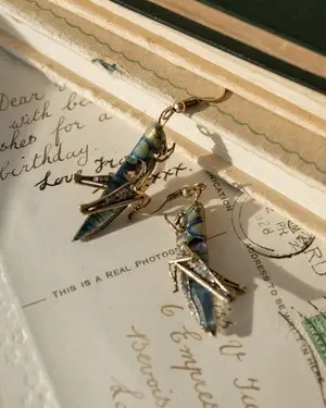 BILL SKINNER STUDIO Gold Plated Grasshopper Dangle Earrings
