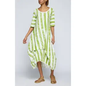 LUUKAA Striped Cotton Jersey Midi Dress - Lime