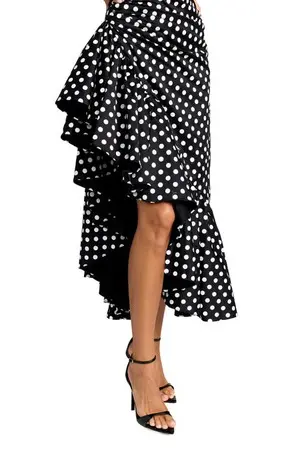 Mac Duggal Polka Dot Midi Dress With Ruffled Hem