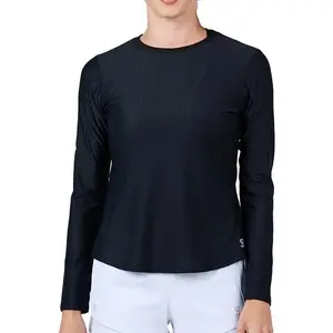 SOFIBELLA Long Sleeve Tennis Shirt - Black