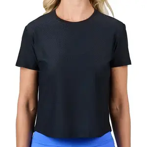 SOFIBELLA Mesh Short Sleeve Tennis Shirt - Black