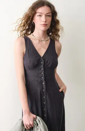 Marine Layer Camila Button-front Hemp-blend Maxi Dress - Black