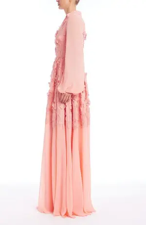 Badgley Mischka Floral Embellished Evening Gown - Coral