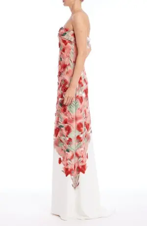 Badgley Mischka Embellished Floral Strapless Gown