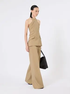 Max Mara Wide Trousers In Wool And Silk Poplin - Camel