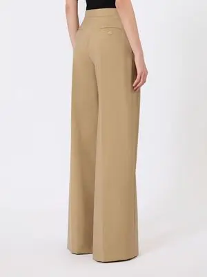 Max Mara Wide Trousers In Wool And Silk Poplin - Camel