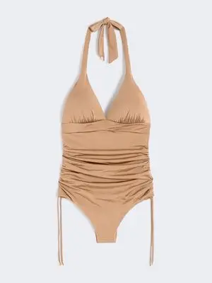 Max Mara Gathered Jersey One-piece Swimsuit - Camel