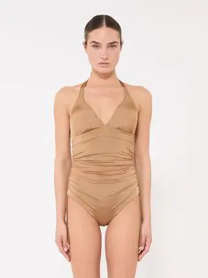 Max Mara Gathered Jersey One-piece Swimsuit - Camel
