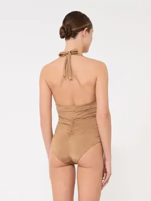 Max Mara Gathered Jersey One-piece Swimsuit - Camel