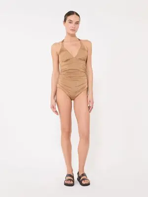 Max Mara Gathered Jersey One-piece Swimsuit - Camel