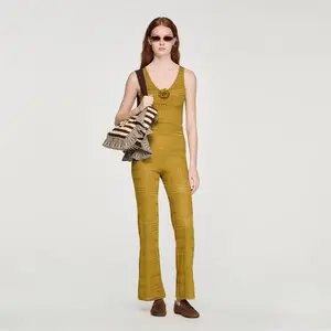 Sandro Floral Pointelle Knit Top - Olive