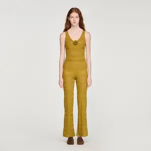 Sandro Floral Pointelle Knit Top - Olive