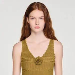 Sandro Floral Pointelle Knit Top - Olive