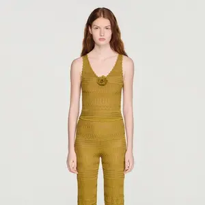 Sandro Floral Pointelle Knit Top - Olive