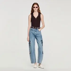 Sandro Ribbed Knit Polo Bodysuit