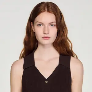 Sandro Ribbed Knit Polo Bodysuit