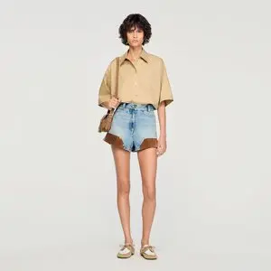 Sandro Cotton Rhinestone Shirt - Beige