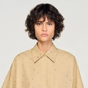 Sandro Cotton Rhinestone Shirt - Beige