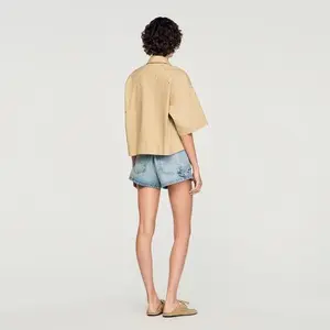 Sandro Cotton Rhinestone Shirt - Beige