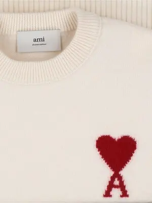 AMI Paris De Caur" Wool Sweater - Cream