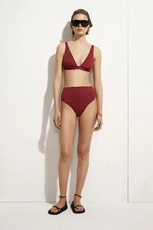 Cos Bonded-scuba V-neck Bikini Top - Red