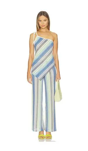 Line & Dot Striped Knit One-shoulder Sweater Top