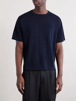 STOFFA Knitted Cotton T-shirt - Blue
