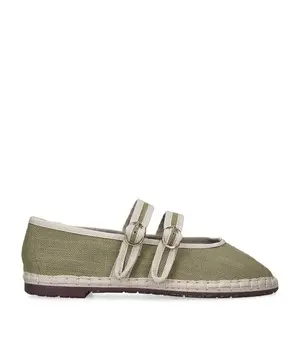 FLABELUS Linen-blend Claire Ballet Flats