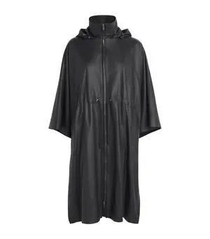 YVES SALOMON Lambskin Waterproof Hooded Cape Coat