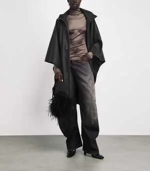 YVES SALOMON Lambskin Waterproof Hooded Cape Coat