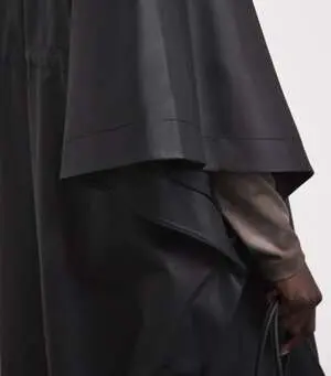 YVES SALOMON Lambskin Waterproof Hooded Cape Coat