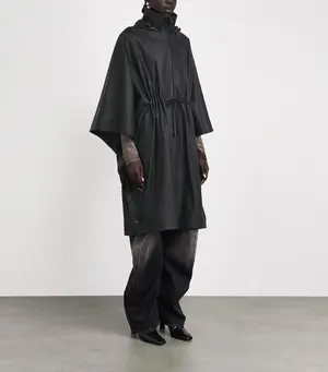 YVES SALOMON Lambskin Waterproof Hooded Cape Coat