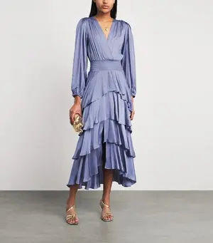 Maje Ruffled Midi Dress - Blue