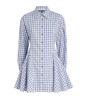 Maje Cotton Check Rhinestone Mini Shirt Dress
