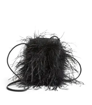 YVES SALOMON Leather Cross-body Bag With Ostrich Feathers - Black