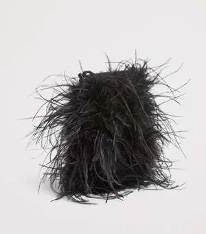 YVES SALOMON Leather Cross-body Bag With Ostrich Feathers - Black