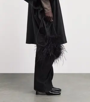 YVES SALOMON Leather Cross-body Bag With Ostrich Feathers - Black
