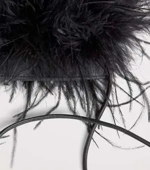 YVES SALOMON Leather Cross-body Bag With Ostrich Feathers - Black