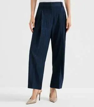Brunello Cucinelli Stripe Sequined Trousers - Blue