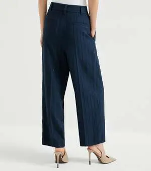 Brunello Cucinelli Stripe Sequined Trousers - Blue