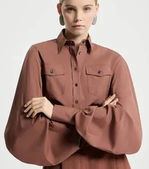 Brunello Cucinelli Cotton-blend Shirt With Monili Embroidery - Orange
