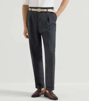 Brunello Cucinelli Linen-wool Chevron Tailored Trousers