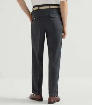 Brunello Cucinelli Linen-wool Chevron Tailored Trousers