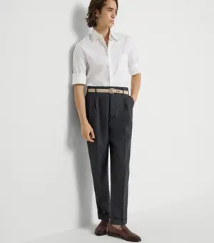 Brunello Cucinelli Linen-wool Chevron Tailored Trousers
