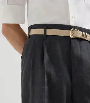 Brunello Cucinelli Linen-wool Chevron Tailored Trousers