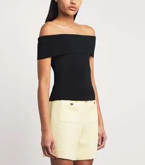 Maje Rib-knit Off-the-shoulder Top - Black
