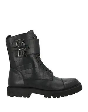 POLLINI Leather Crocodile-effect Combat Boots