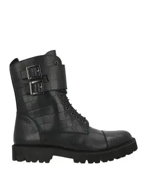 POLLINI Leather Crocodile-effect Combat Boots