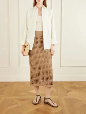 Max Mara Crocheted Cotton Midi Skirt - Brown