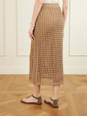 Max Mara Crocheted Cotton Midi Skirt - Brown